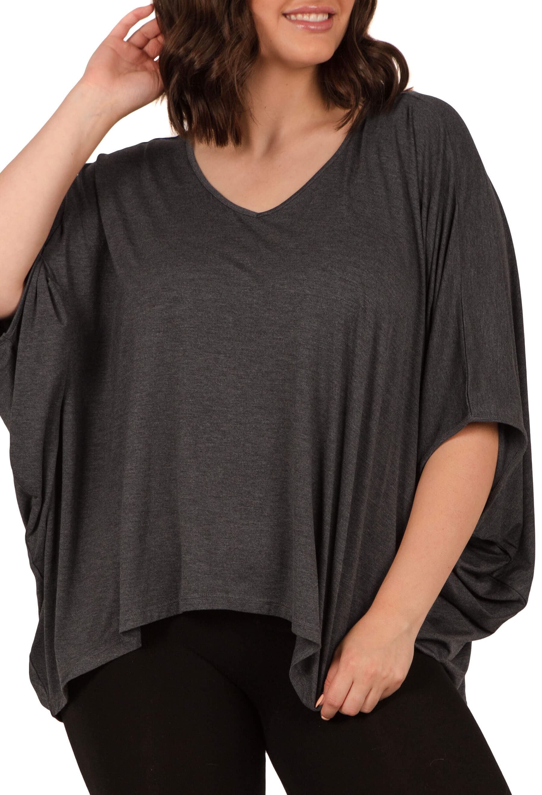 Bamboo V Neck Draped Short Sleeve Top | B Free Australia