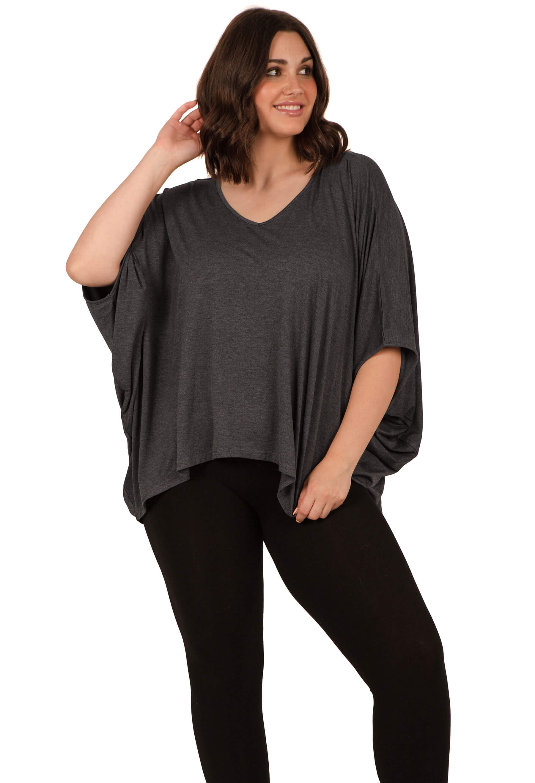 Bamboo V Neck Draped Short Sleeve Top | B Free Australia